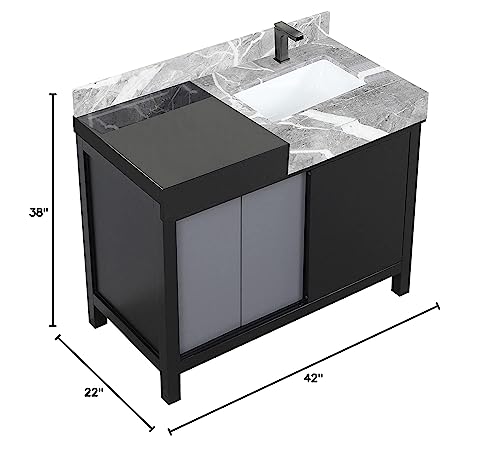 Lexora Home Zilara 42" Single Marble Top Bathroom Vanity with Gun Metal Faucet
