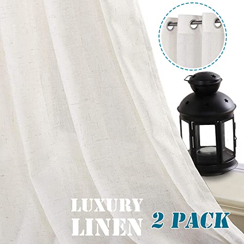 H.VERSAILTEX 2 Pack Ultra Luxurious High Woven Linen Elegant Curtains Grommet Semi Sheer Curtain Panels Light Filtering Privacy Panels Drapes, Nickel Grommet, Extra Long 52x108-Inch, Heathered Natural