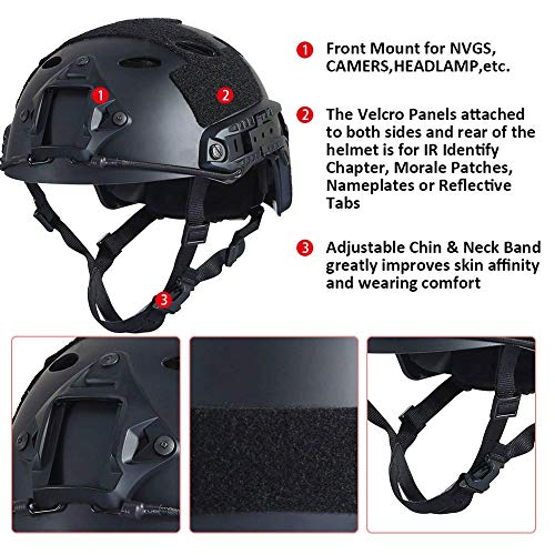 HYOUT Fast Base Jump Helmet PJ Style Airsoft Tactical Adjustable Helmets U.S Tactical Helmet for Paintball Outdoor Sports Hunting Shooting