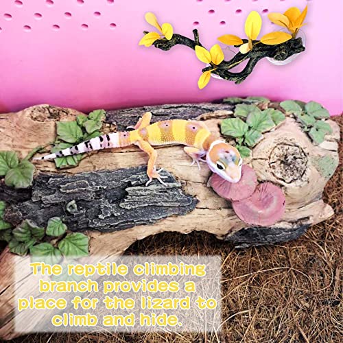 kathson Reptile Corner Branch, Lizard Climb Branches Decor Terrarium Plant Decoration with Suction Cup Reptile Tank Plant Ornament for Bearded Dragons Gecko Snake Spider Frog Climbing (Yellow)