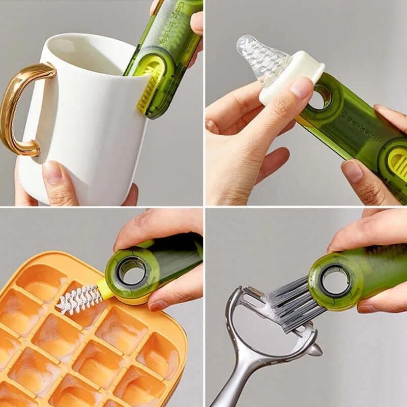GDSAFS 3 in 1 Multifunctional Cleaning Brush, 3 in 1 Tiny Bottle Cup Lid Detail Brush Straw Cleaner Tools Multi-Functional Crevice Cleaning Brush for Deep Detail Cleaning (Blue&Green)