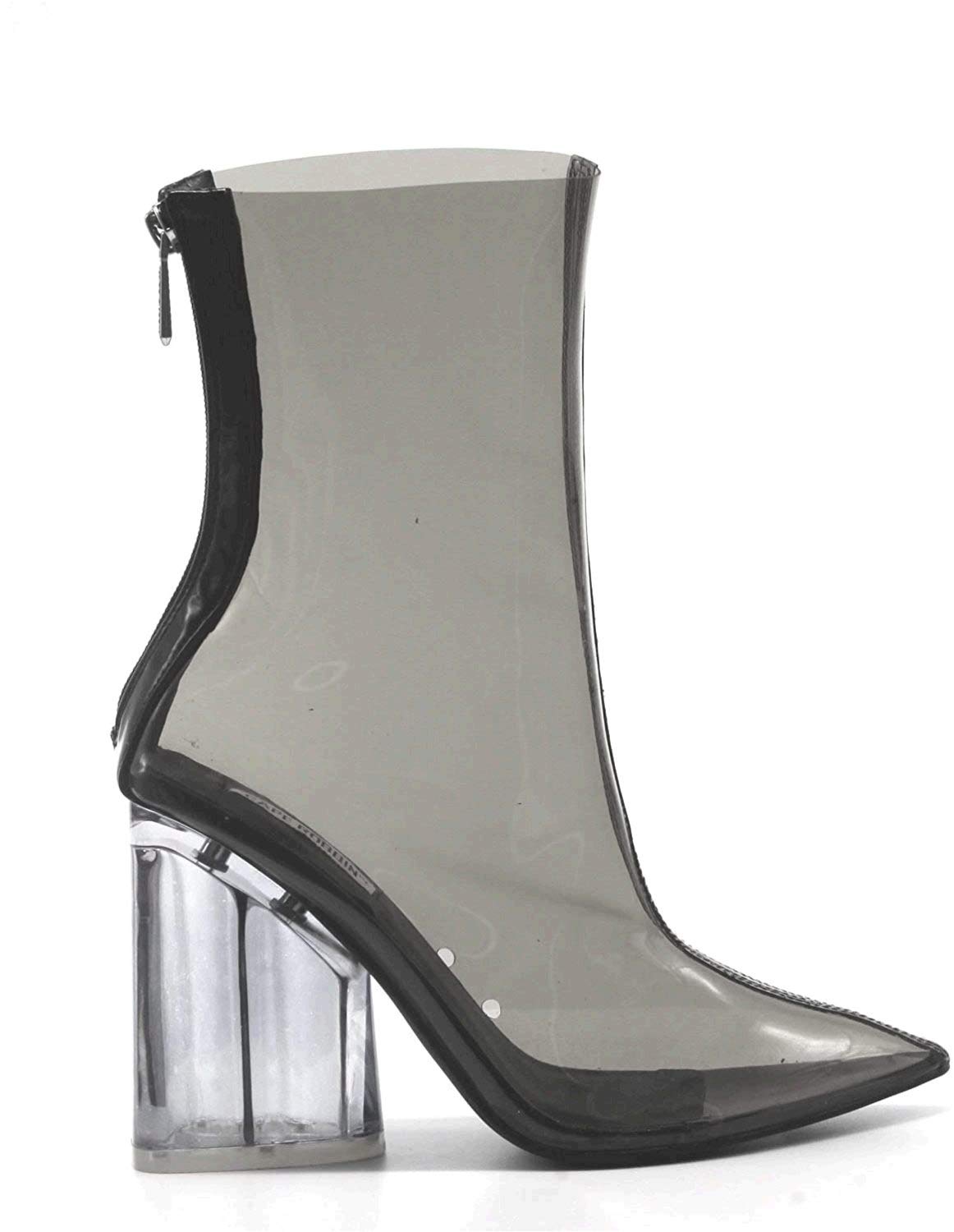 Cape Robbin Crystal Glaze Womens Perspex Lucite Clear Pointy Toe Chunky Heel Ankle Boots,Black,10