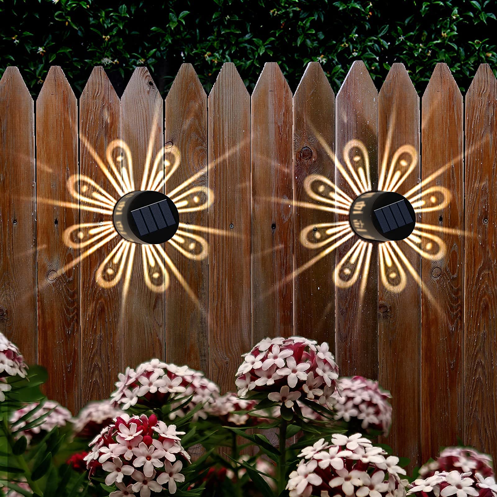 NEWNEN Solar Fence Lights, 2 Pack Deck Light Solar Powered, Solar Outdoor Lights Waterproof for Garden Backyard Patio Wall Stair Fence Decor Warm White
