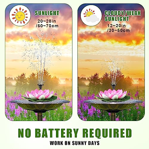 Hiboom 2 Pcs Solar Water Fountain with Lotus Leaf Solar Bird Bath Fountain Pump Solar Fountain with 6 Nozzles Solar Powered Bird Bath Floating Fountain Panel Solar Water Fountain for Fish Tank Pool