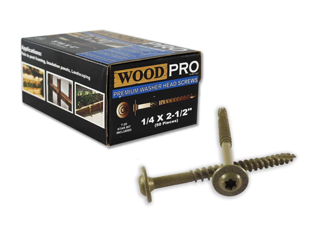 WoodPro Fasteners ST14X212-50PC 1/4-Inch by 2-1/2-Inch Length Round Washer Head Exterior Wood Screws, 50-Pack