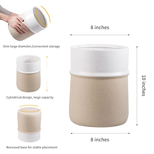 Decorative Round Small Trash Can Wastebasket, Garbage Container Bin for Bathrooms, Powder Rooms, Kitchens, Home Offices - Sand Glaze Non-Slip Design,Beige