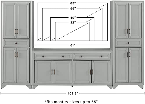 Crosley Furniture Tara 3-Piece Entertainment Set with Sideboard and 2 Storage Cabinets, Distressed Gray