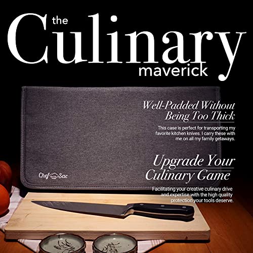 Chef Knife Bag Travel Folder Extended Knife Case | 8 Pockets for Knives, Kitchen Tools & Camp Accessories | Special Slot for Honing Rod | Durable Knife Holder for Chefs & Culinary Students (Dark Grey)
