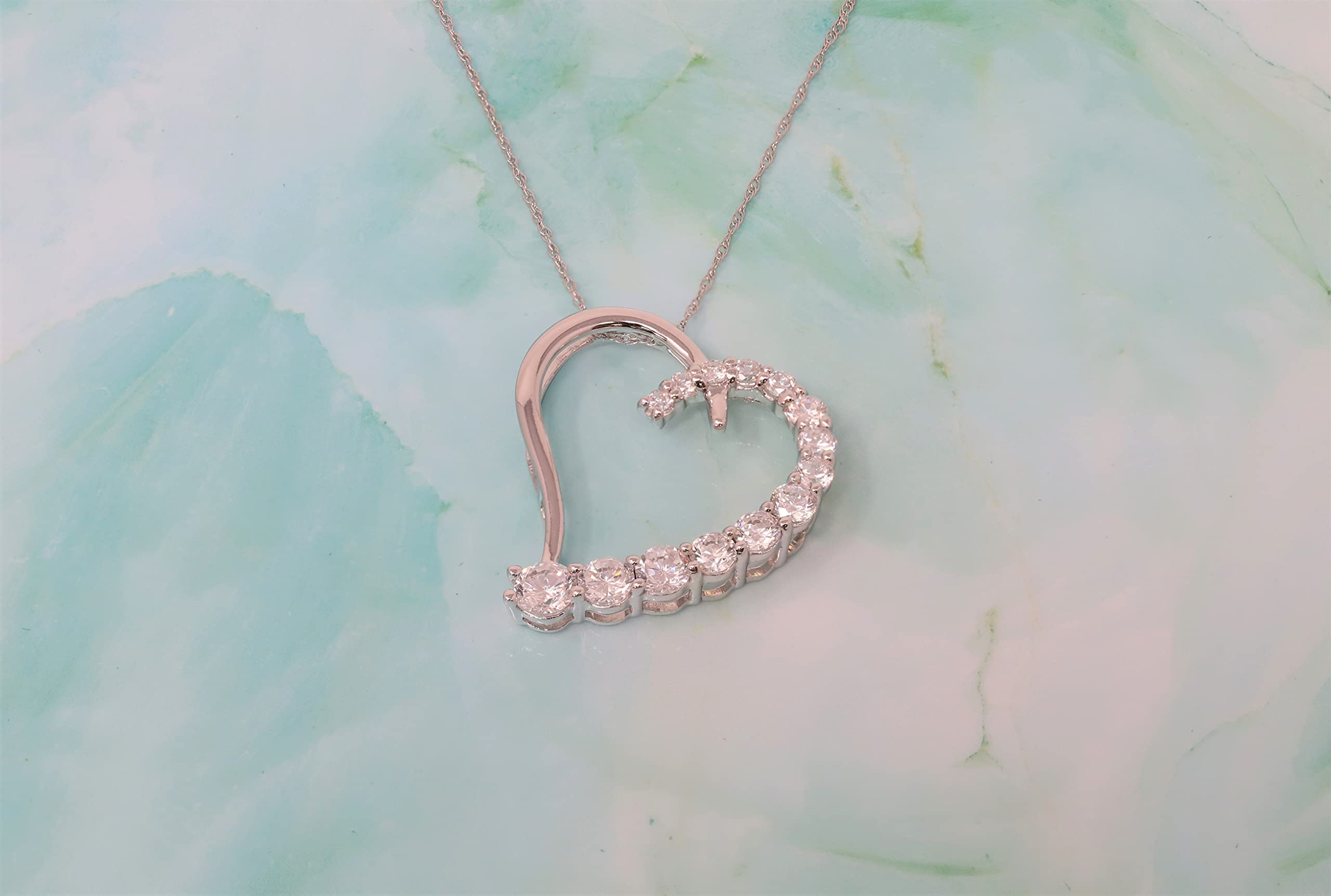 ORO LEONI 14k White Gold Cubic Zirconia Heart Pendant Necklace