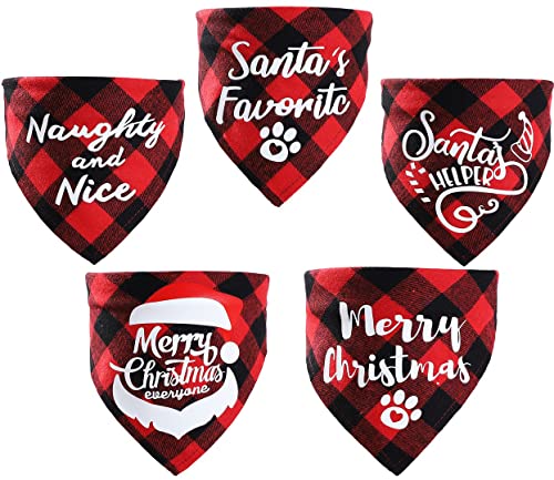 ChezAbbey Dog Bandanas 5Pack Christmas Pet Scarf Triangle Bibs Kerchief Gift Set Dog Burp Cloth Cat Saliva Towel Pet Costume Accessories Decoration Birthday Gift