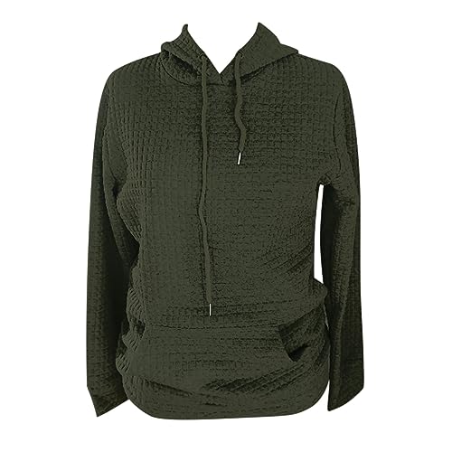 LAGKQS Waffle Hoodie Women Solid Color Casual Drawstring Pullover Sweatshirts Basic Sweatshirt with Pockets Fall Hooded 2023 Loose Fashion Blouse Clothes Comfy Crop Top Plus Size Outfits Green