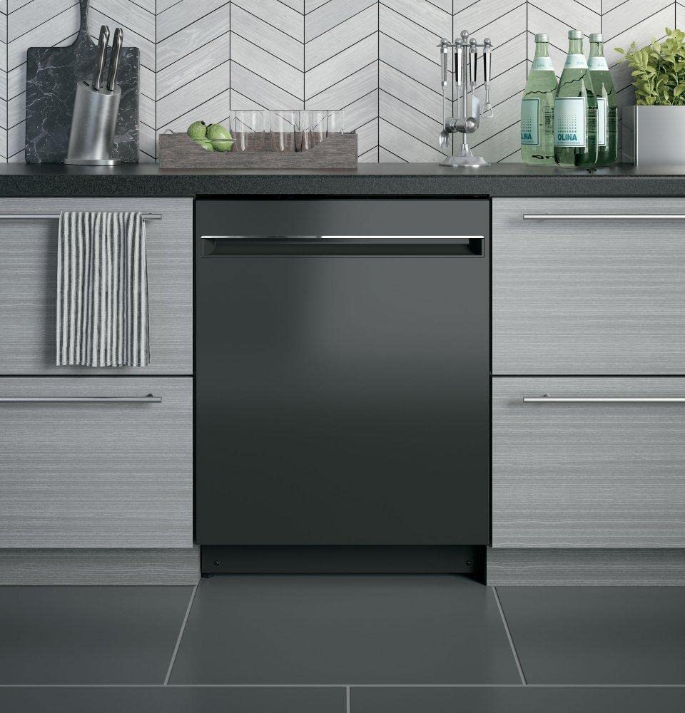 GE GDT225SGLBB 24" Dishwasher with Interior Stainless Steel ADA Compliant Top Control Energy Star Certified and Pocket Handle in Black