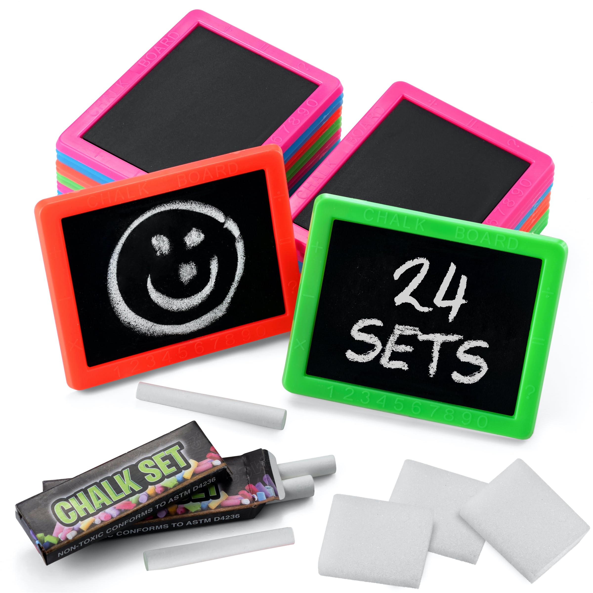 Mini Chalkboard For Kids - (Pack of 24) Goodie Bags Stuffers For Kids Mini kids chalkboard Each with 2 Chalk Sticks, and 1 Eraser for Boys and Girls Birthday Party Favors birthday goodie bags for kids