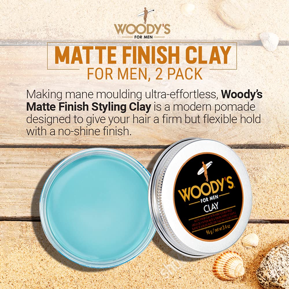 Woody's Premium Matte Finish Clay for Men, Firm & Flexible Hold, Sculpt, Define & Texturize, 3.4 Oz