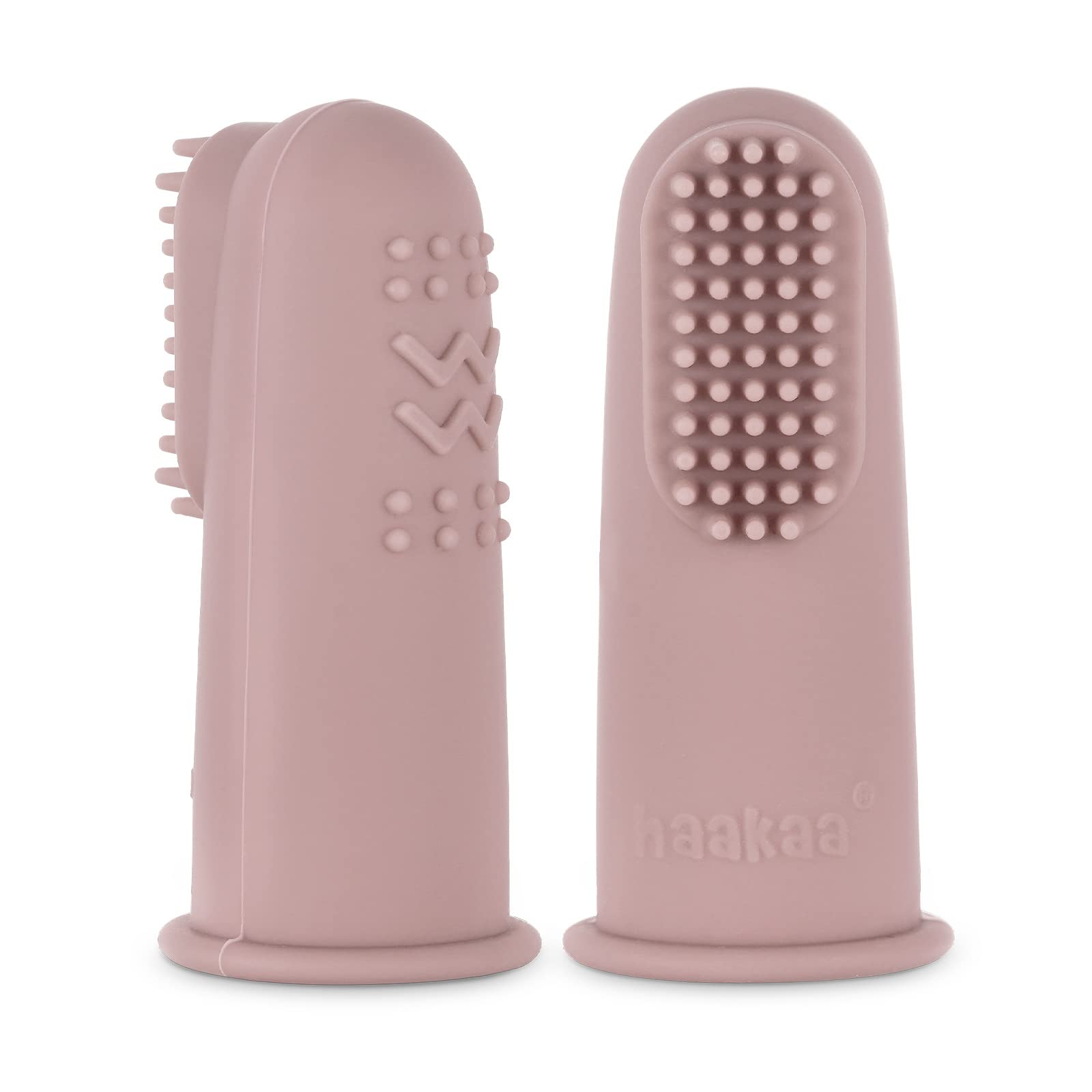 haakaa Silicone Baby Finger Toothbrush, Oral Care for Infants&Babies&Toddlers&Kids, Soft Food Grade Silicone, 0 Months+, 2 Pack, Blush