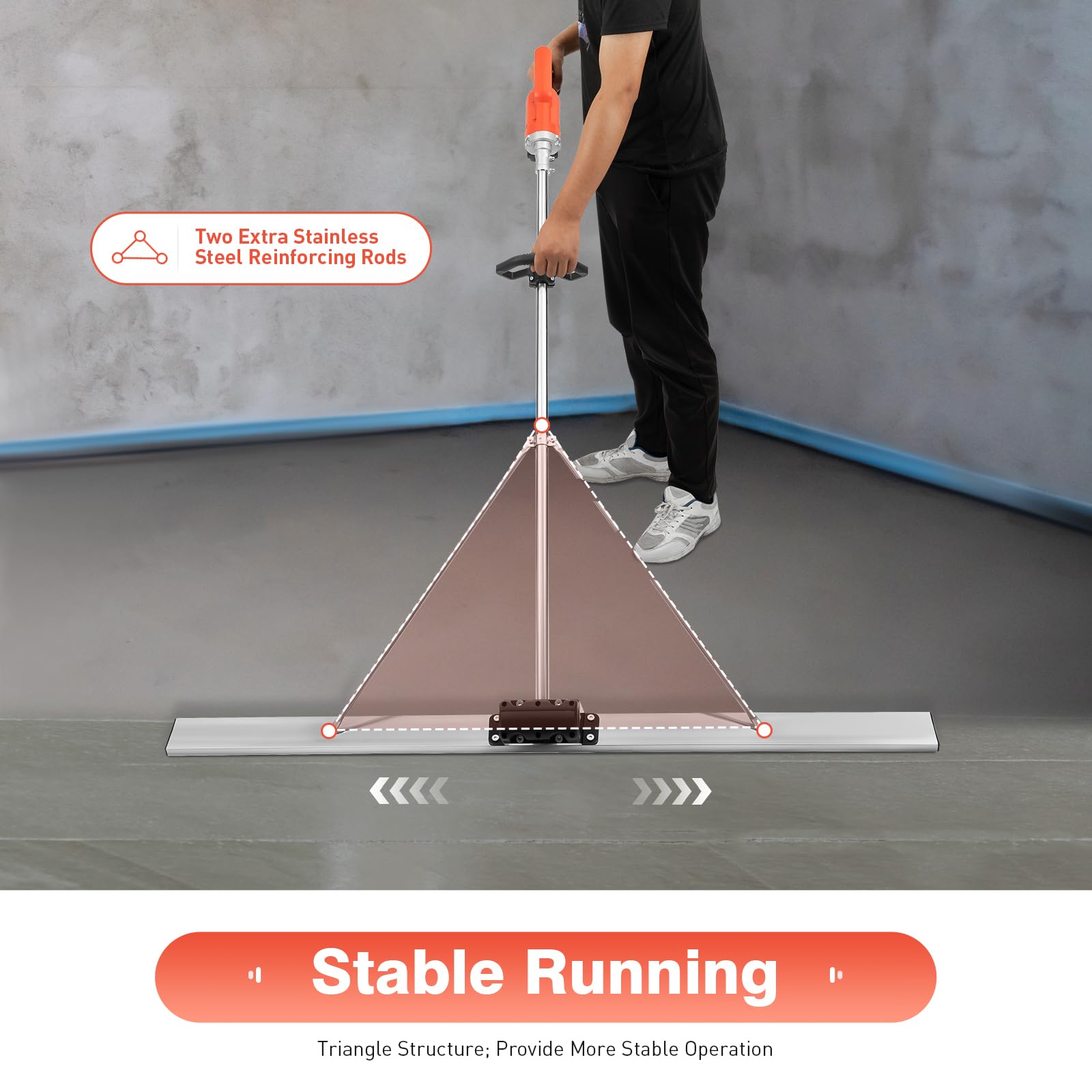 Concrete Vibrating Tool 21V Electric Cordless Concrete Screed Vibrator Kit 5FT Cement Smooth Finishing Floating Cutting Board Battery Powered Surface Leveling Ruler Poles(Sent in 2 Packages)