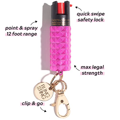 BLINGSTING Pepper Spray Maximum OC Strength Self Defense Spray for Women, 12 ft Spray Range & UV Dye
