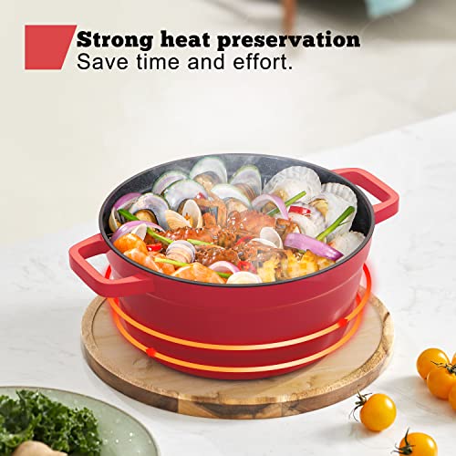 Dezin Dutch Oven, 4.2 Quart Non-stick Enamel Coated Dutch Oven with Handle for Roasting and Braising, Cast Aluminum Dutch Oven Pot with Lid for Gas, Electric Induction, Hot Plate