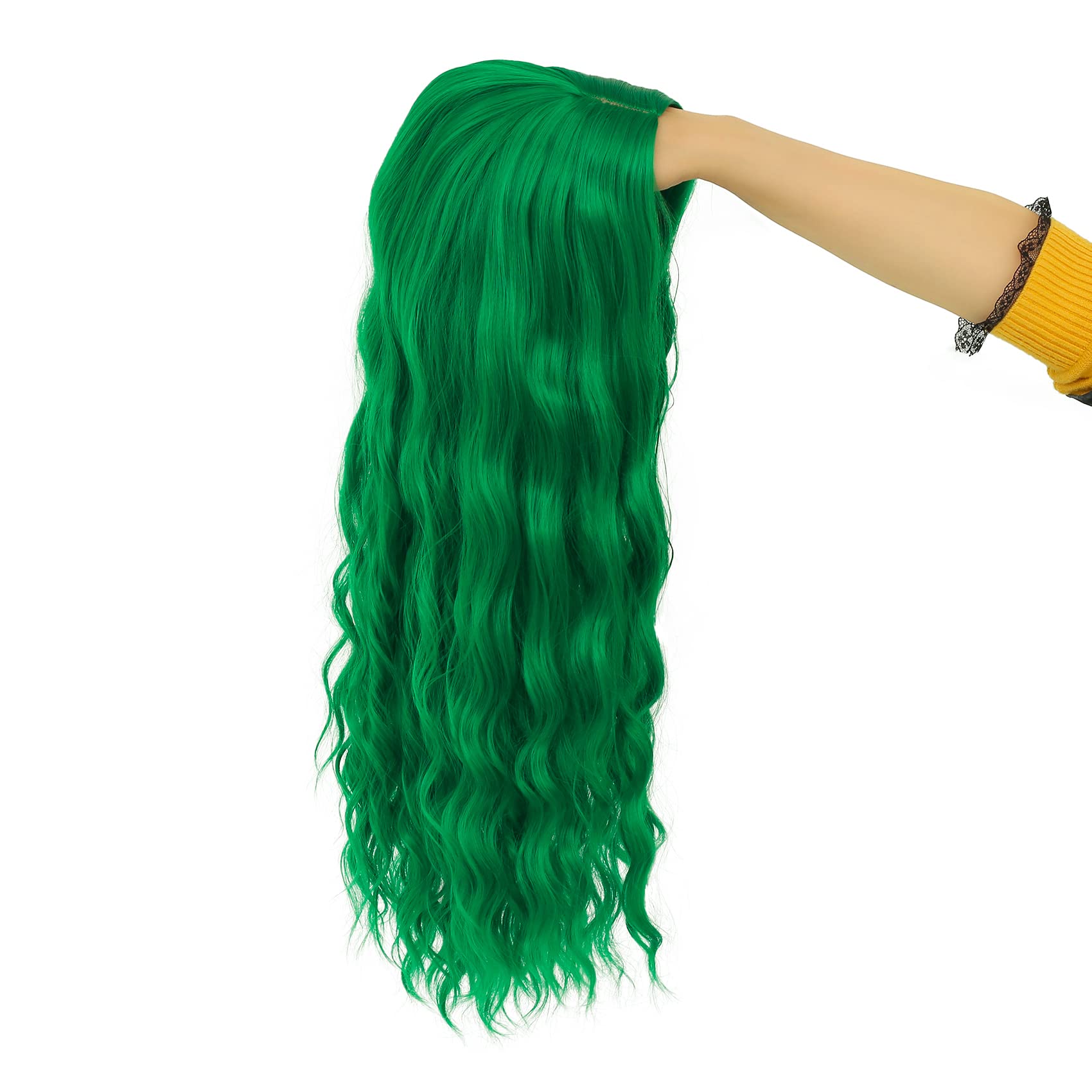 Beweig Long Curly Wavy Green Wig for Women Middle Part Costume Cosplay Wig Synthetic Hair Replacement Wig …