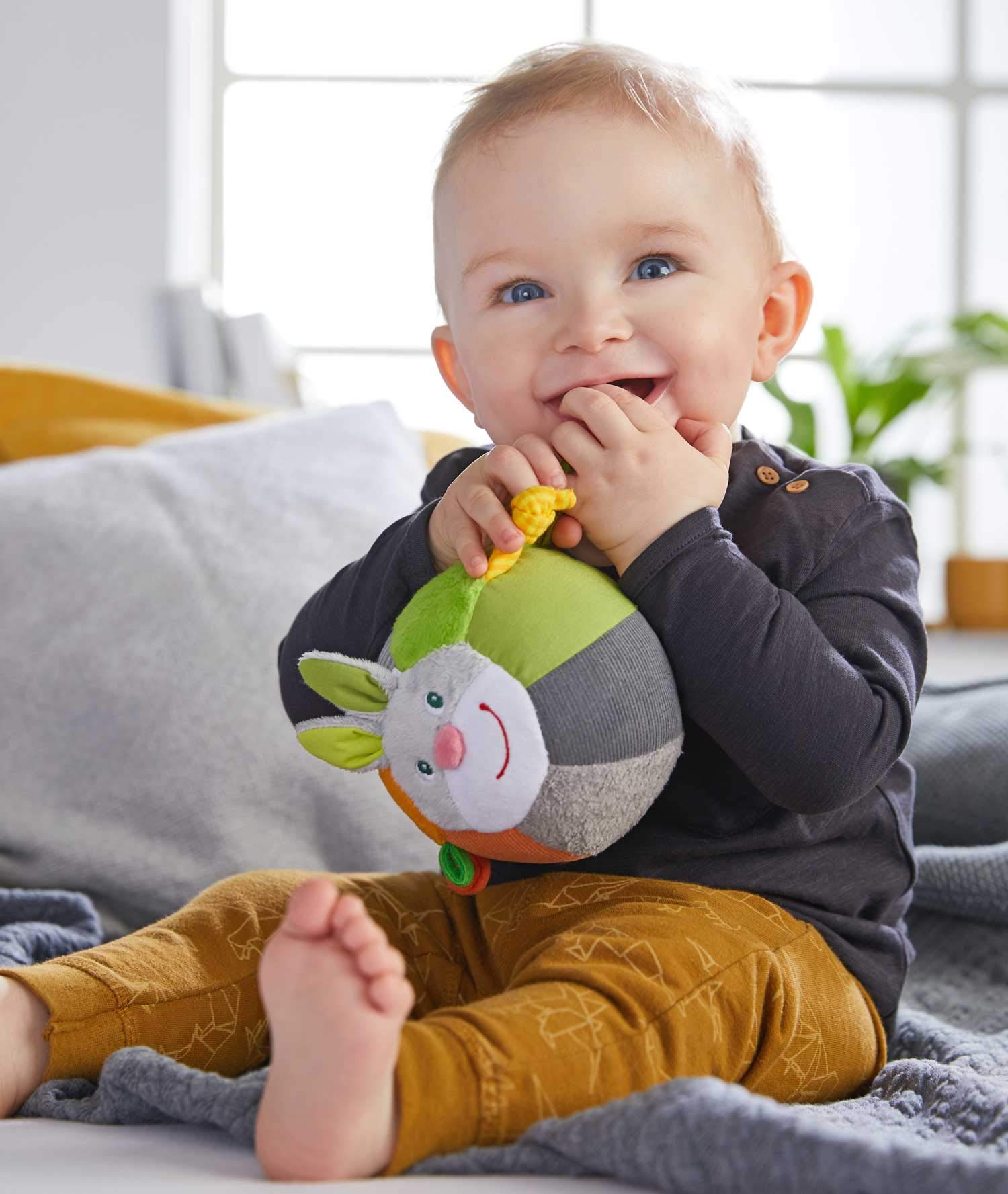 HABA Bunny Ball with Crinkle Ears, Textured Fabric and Rattling Effects