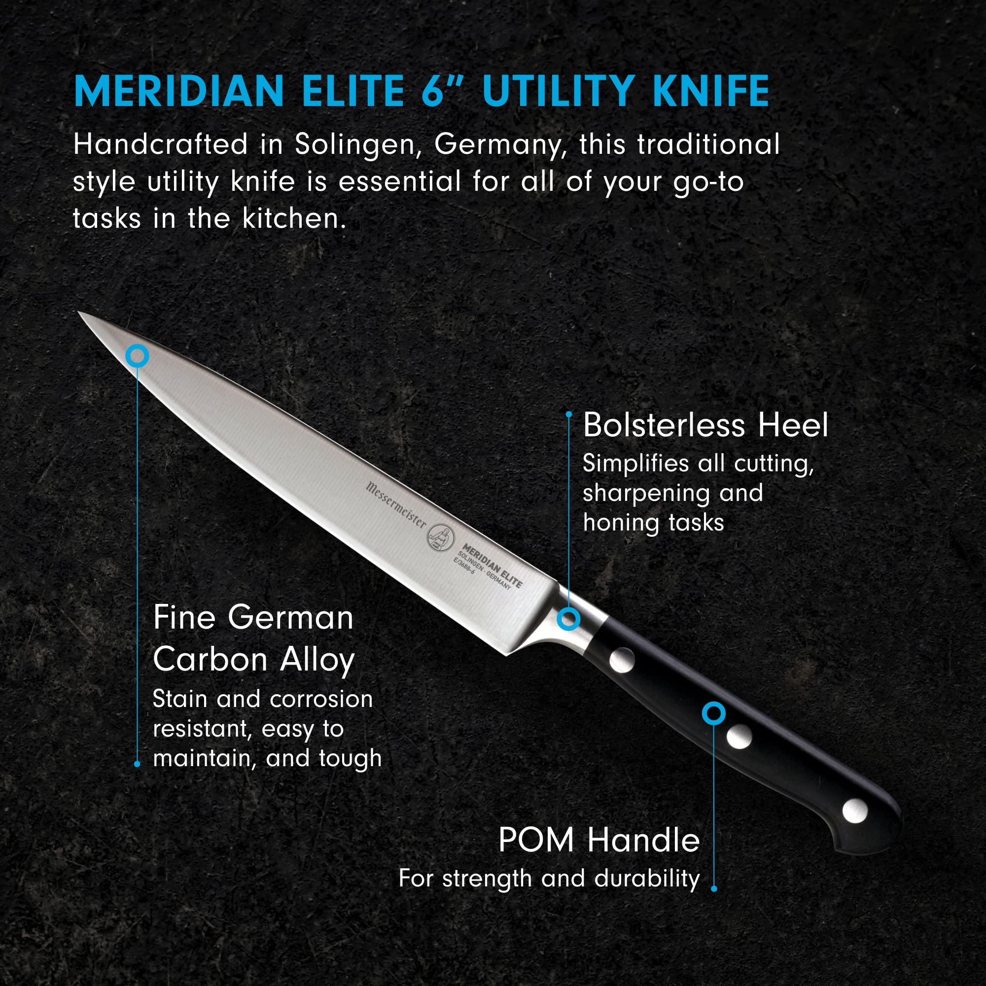 Messermeister Meridian Elite 6β Utility Knife - Fine German Steel Alloy Blade - Rust Resistant & Easy to Maintain