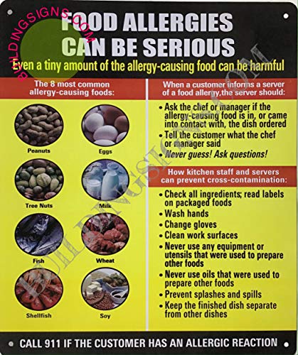 BUILDINGSIGNS.COM Food Allergies CAN BE SERIOUS Sign (Aluminium-Rust Free,Yellow/Black, Size 10X12)-NYC LINE