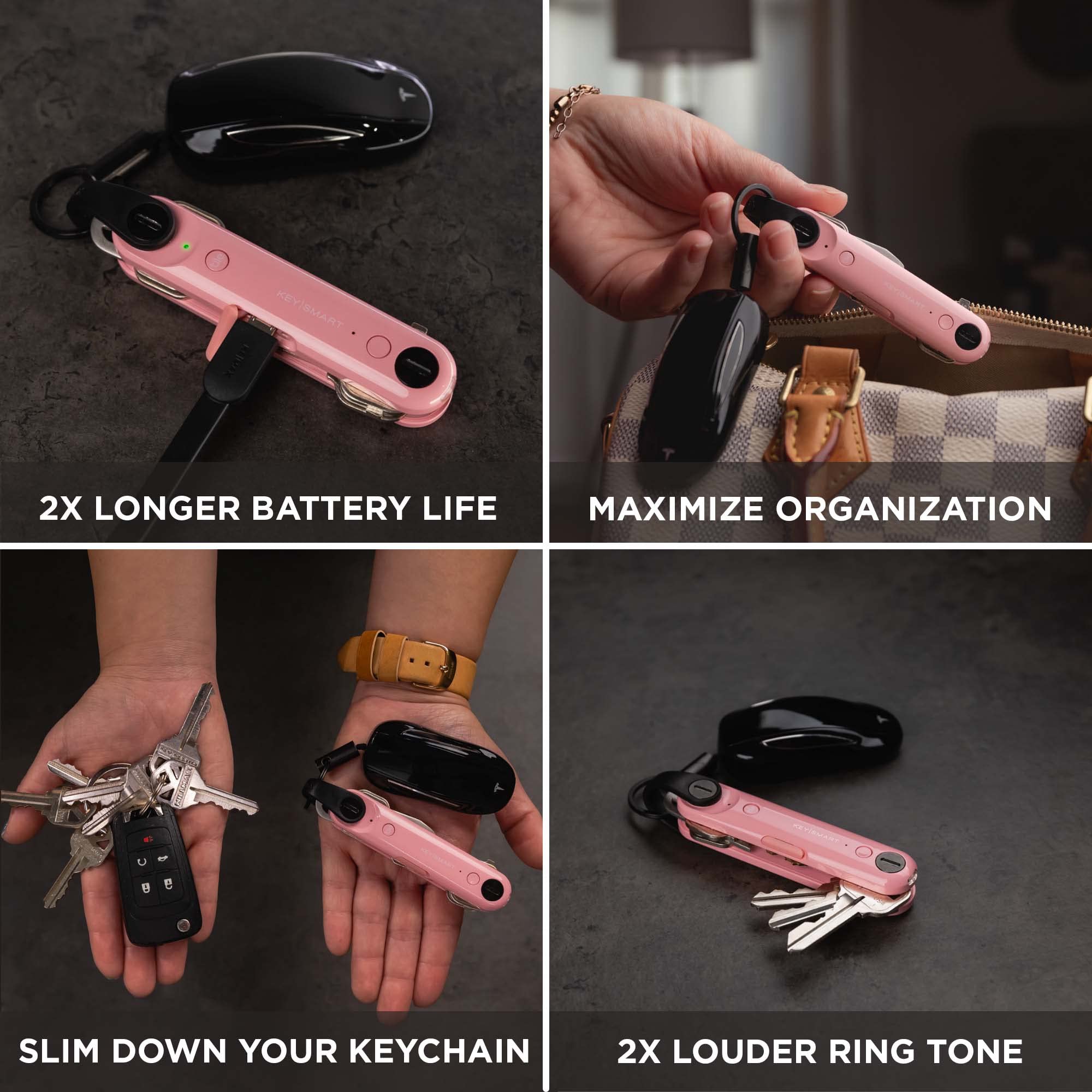 KeySmart Max - Compact Trackable Key Organizer w LED Flashlight and Tile Bluetooth Key Finder Technology, EDC Key Holder, Attach Car Key Fob, and Other Keychain Accessories (up to 14 Keys, Blush Pink)