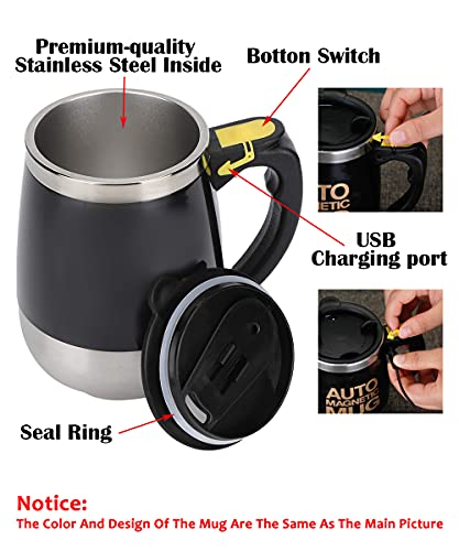 daasigwaa Self Stirring Mug - Rechargeable Magnetic Electric Auto Mixing Stainless Steel Cup for Office/Kitchen/Travel/Home Coffee/Tea/Hot Chocolate/Milk-400 ml/13.5 oz(Black)