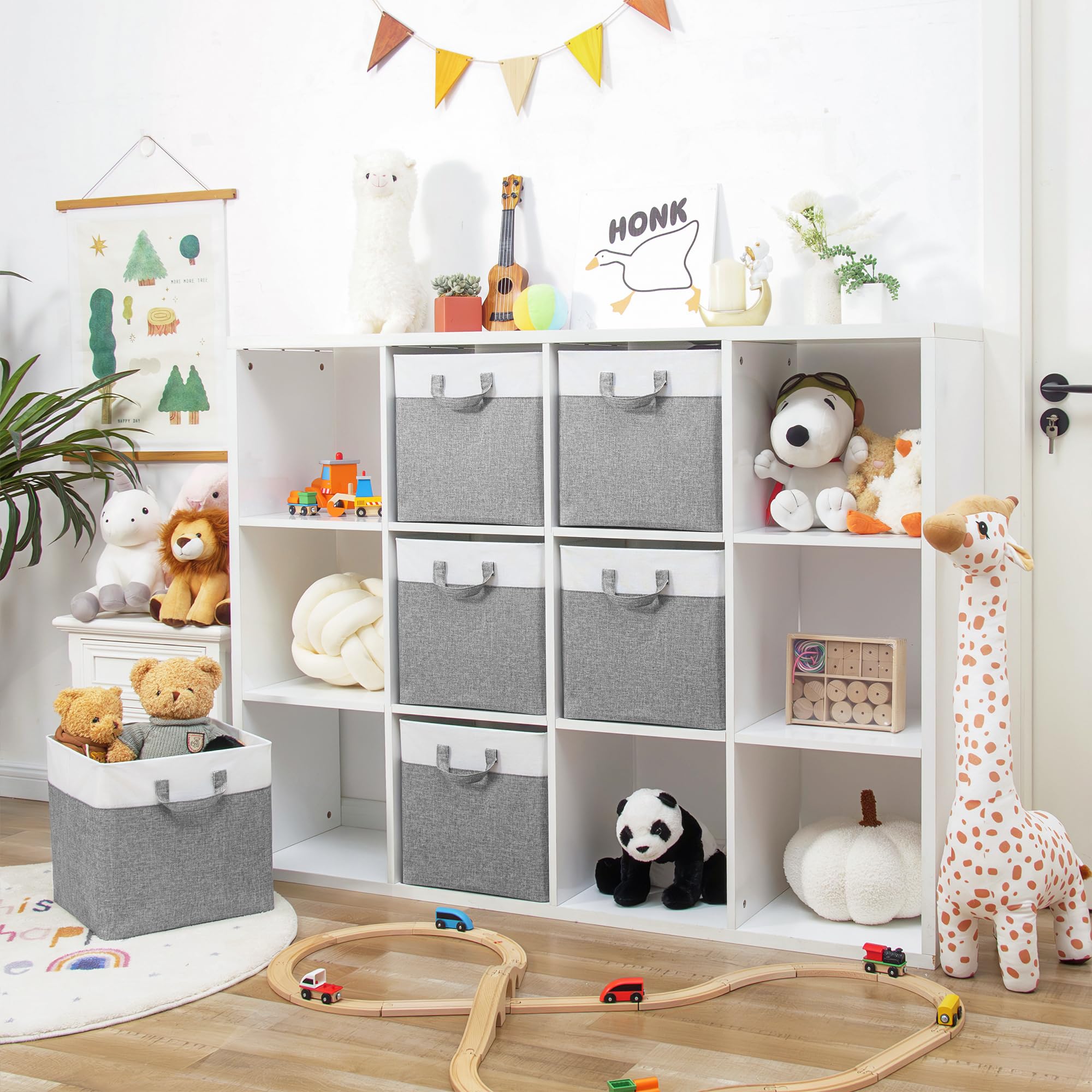GRANNY SAYS 12x12 Storage Cubes, Cube Storage Bins with Metal Frame, Foldable Cube Storage Organizer, Closet Storage Baskets, Storage Cube Bins, Storage Bins for Shelves, White&Gray, 4 Pack
