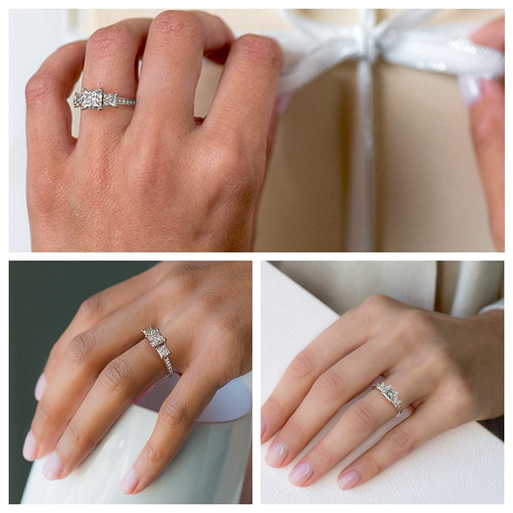 Blocaci 1-1/2 Carat (ctw) Princess-Cut Moissanite Engagement Rings for Women Personalized 3 Stone Name Custom 10K 14K 18K Solid Gold (14K Gold)