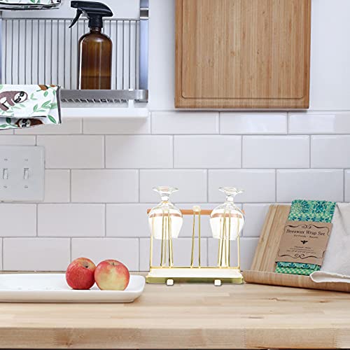 Kichvoe Cup Drying Rack Stand, Upside down Metal Glass Mug Draining Holder Organizer Hanging Shelf Drinking Glass Drainer Stand with Tray