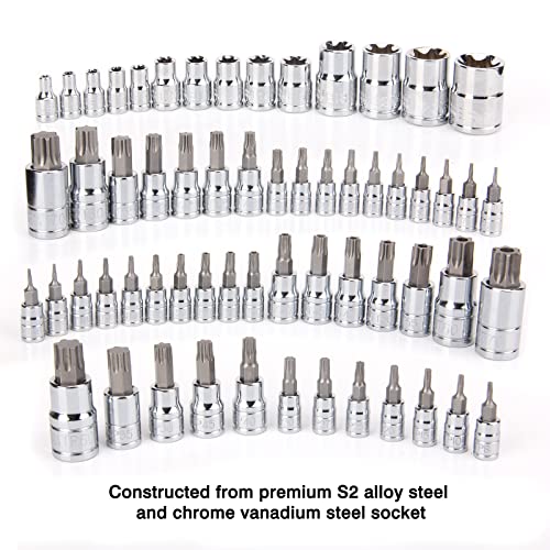 CASOMAN Master Torx Bit Socket and External Torx Socket Set, 60-Piece Set, S2 and Cr-V Steel,E4-E24, T6-T70,TT6-TT70,TP8-TP60