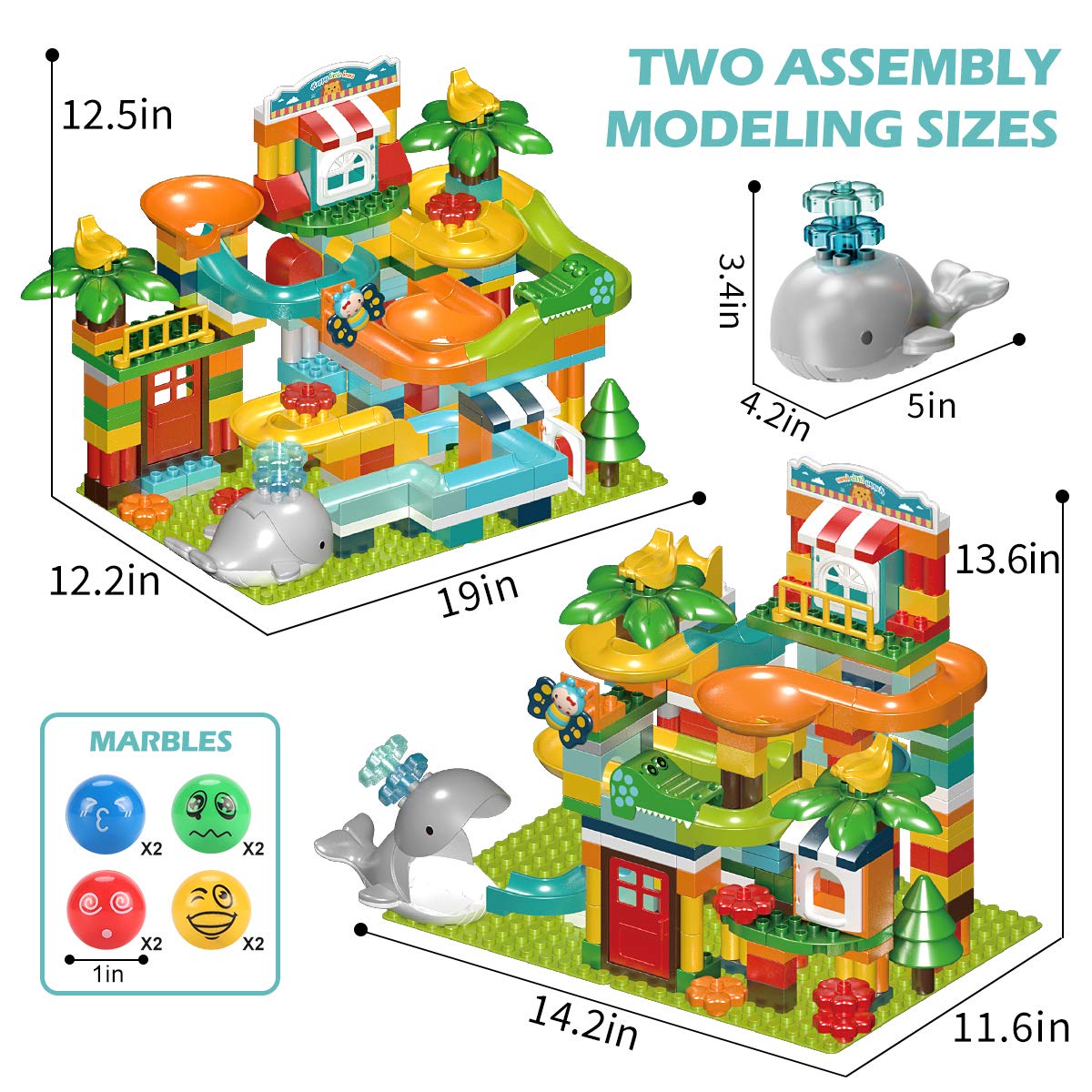 REMOKING Marble Run Building Blocks, 2 in 1 Compatible Blocks Models with 8 Marble Balls，Educational Race Track Building Block Set, Great Gifts for Kids 3 Years and up（259Pcs）