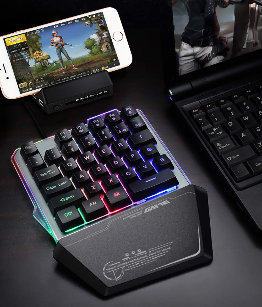 HiGOGO G40 Wired 35 Keys One-Handed Gaming Keypad Rainbow LED Backlight with Large Wrist Pad Membrane Keyboard (Sliver)