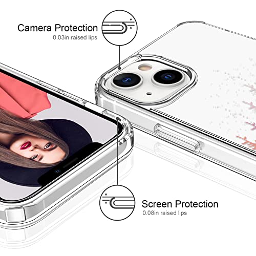 ICEDIO for iPhone 14 Case with Screen Protector - Clear with Fashionable Trendy Patterns-Designed for Girls and Women - Slim Fit Cover - Protective Phone Case 6.1” - Cute Trees Floral Flower