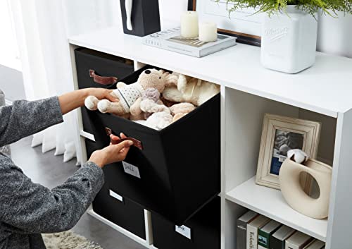 DECOMOMO Storage Baskets 13x15x13 Storage Cube Bins with Label Holders, Kallax Storage Cubes Baskets for Organizing Shelves Nursery Toy (Kallax / 4pcs, Black)