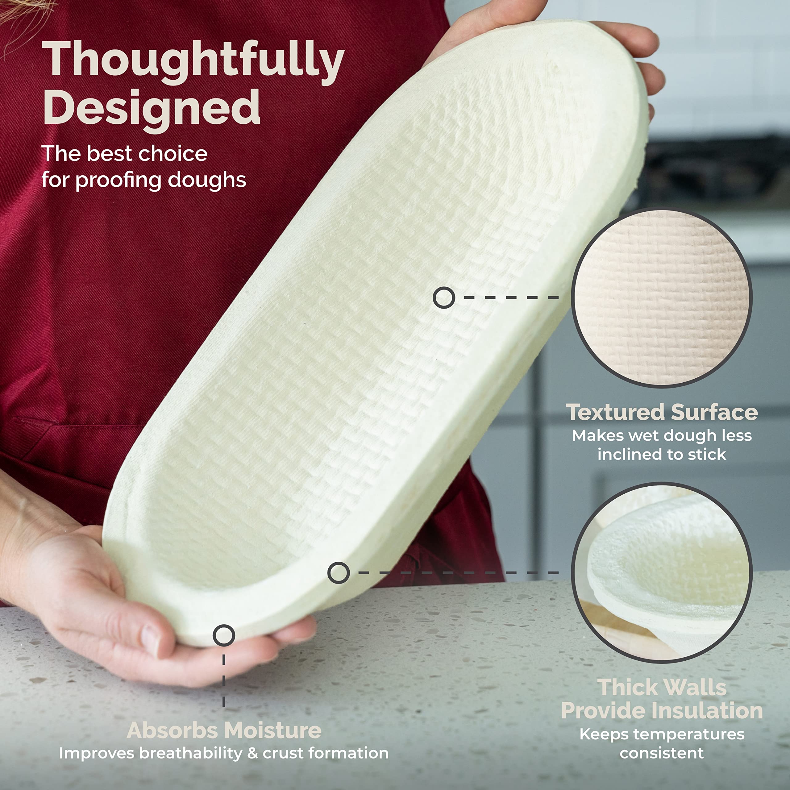 Bulka Banneton Bread Proofing Basket Spruce Wood Pulp Oval 1kg Waffle, Sourdough Proofing Basket β Proofing Baskets for Sourdough Bread Baking, Bread Proofing Bowl Non-Stick Brotform, Made in Germany.
