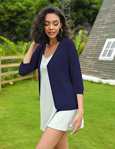iClosam Summer Cardigans for Women Lightweight Work V Neck Knitted Cardigan 3/4 Sleeve Shrug Sweater Navy Blue