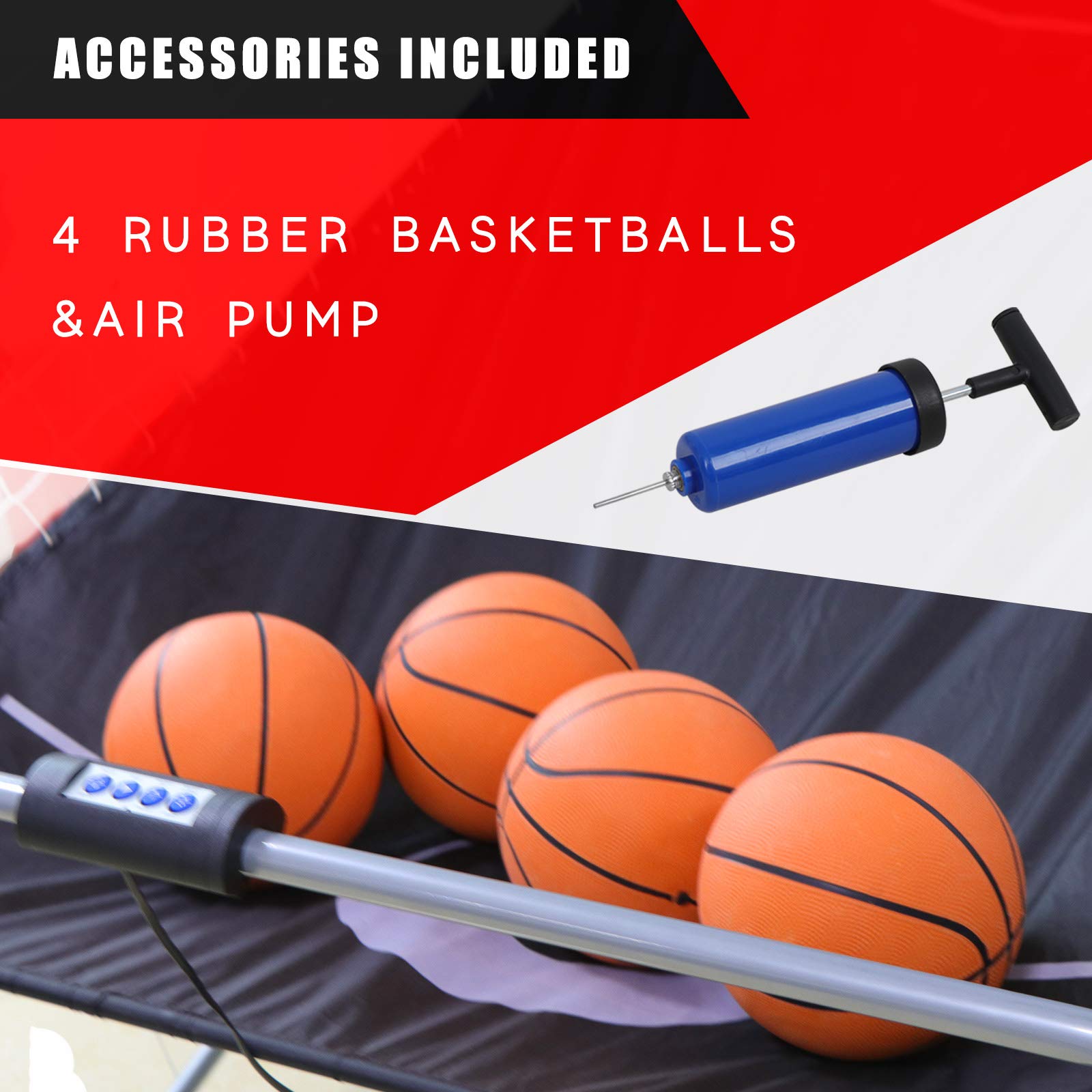 Foldable Indoor Basketball Arcade Game Double Shot 2 Player W/ 4 Balls, Electronic Scoreboard and Inflation Pump