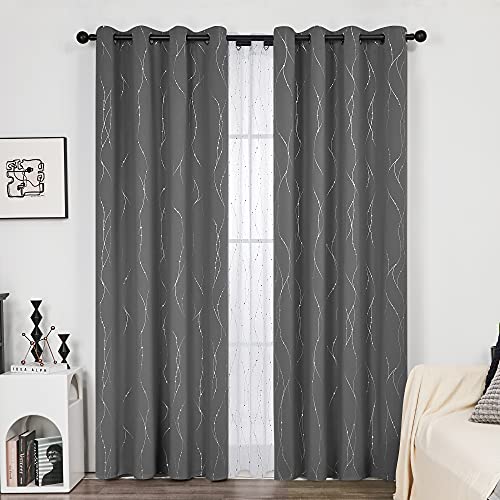 Deconovo Blackout Curtains for Bedroom 84 Inches Long, Black Out Curtains for Bedroom Windows, Thermal Insulated Curtain Drapes Grey (52W x 84L Inch, Grey, 2 Panels)