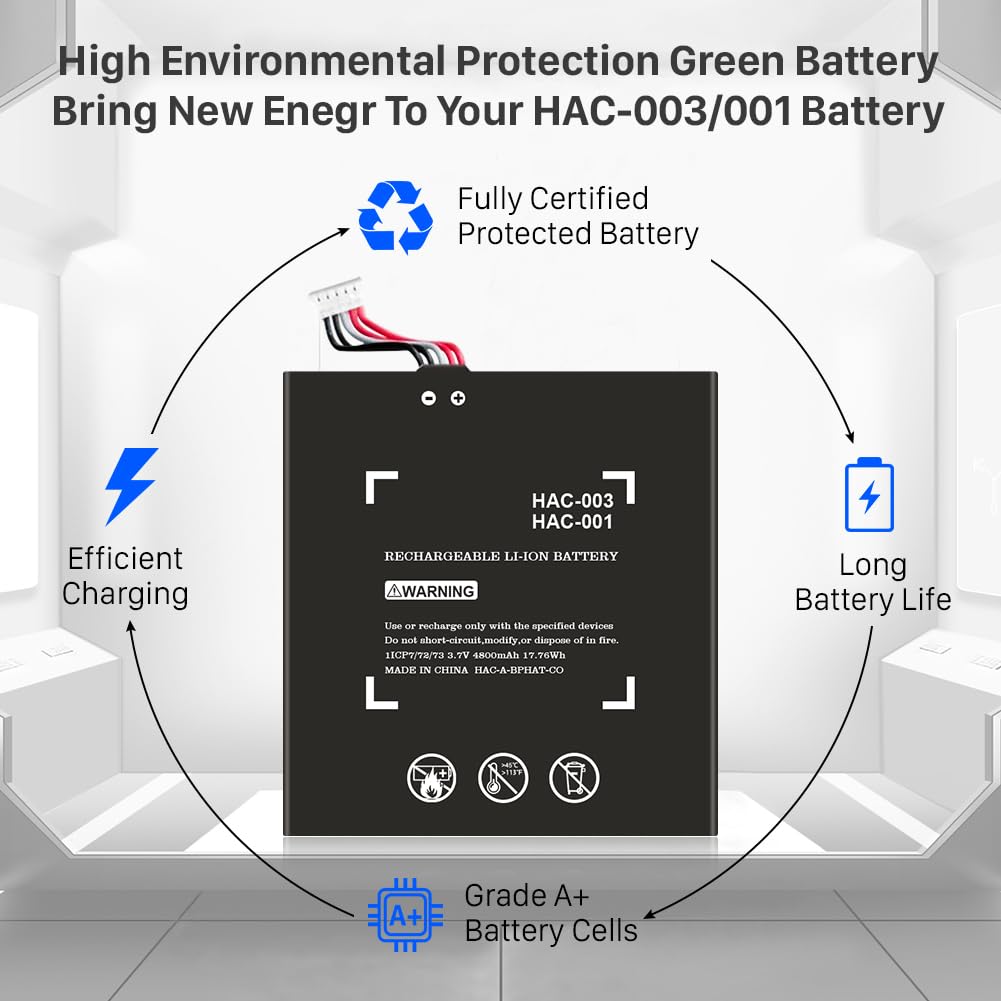 HAC-003 Battery, Upgraded 4800mAh Replacement Battery for Nintendo Switch 2017 Game Console HAC-001 HAC-A-BPHAT-C0 HAC-S-JP Internal Battery
