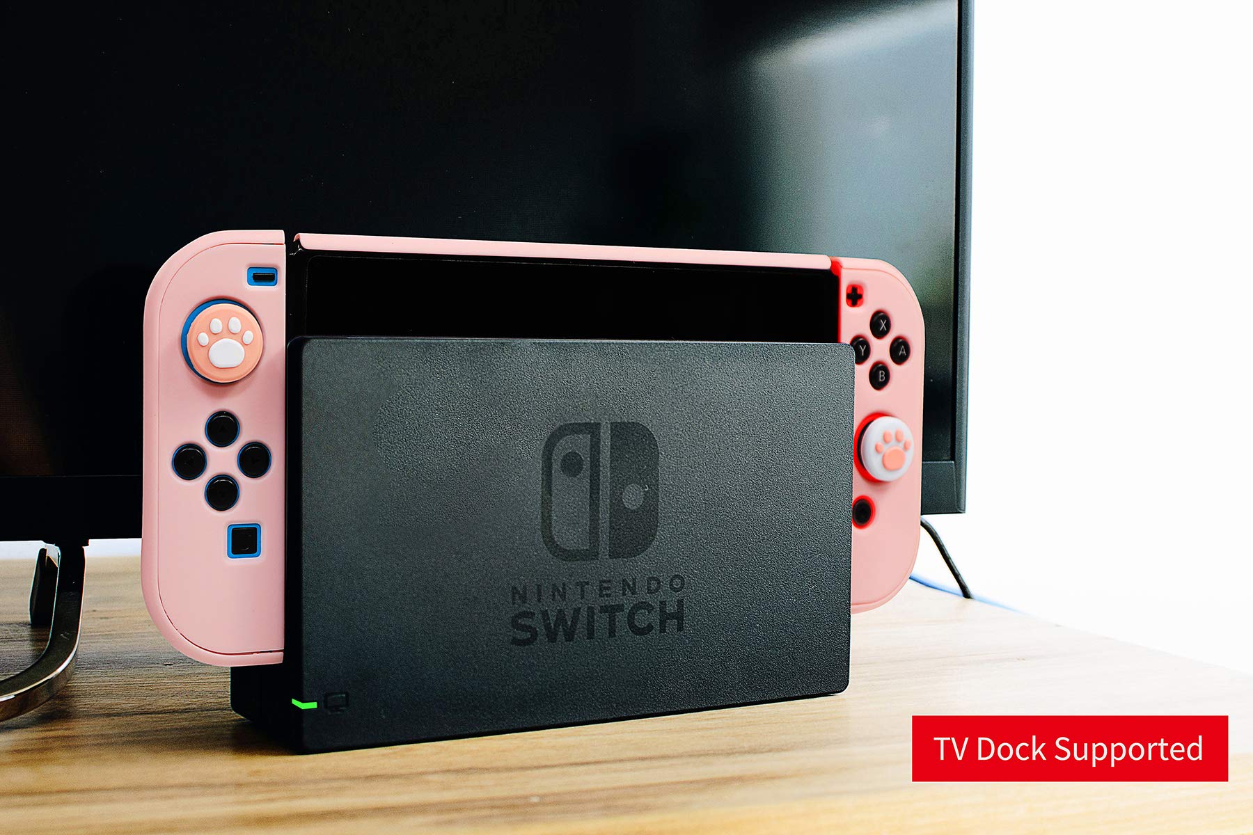 Niclogi Dockable Case for Nintendo Switch, Protective Cover Case Compatible with Nintendo Switch Console and Joy-Con Controller, Separable Hard Cover Case with 2 Thumb Grip Caps(Pink)