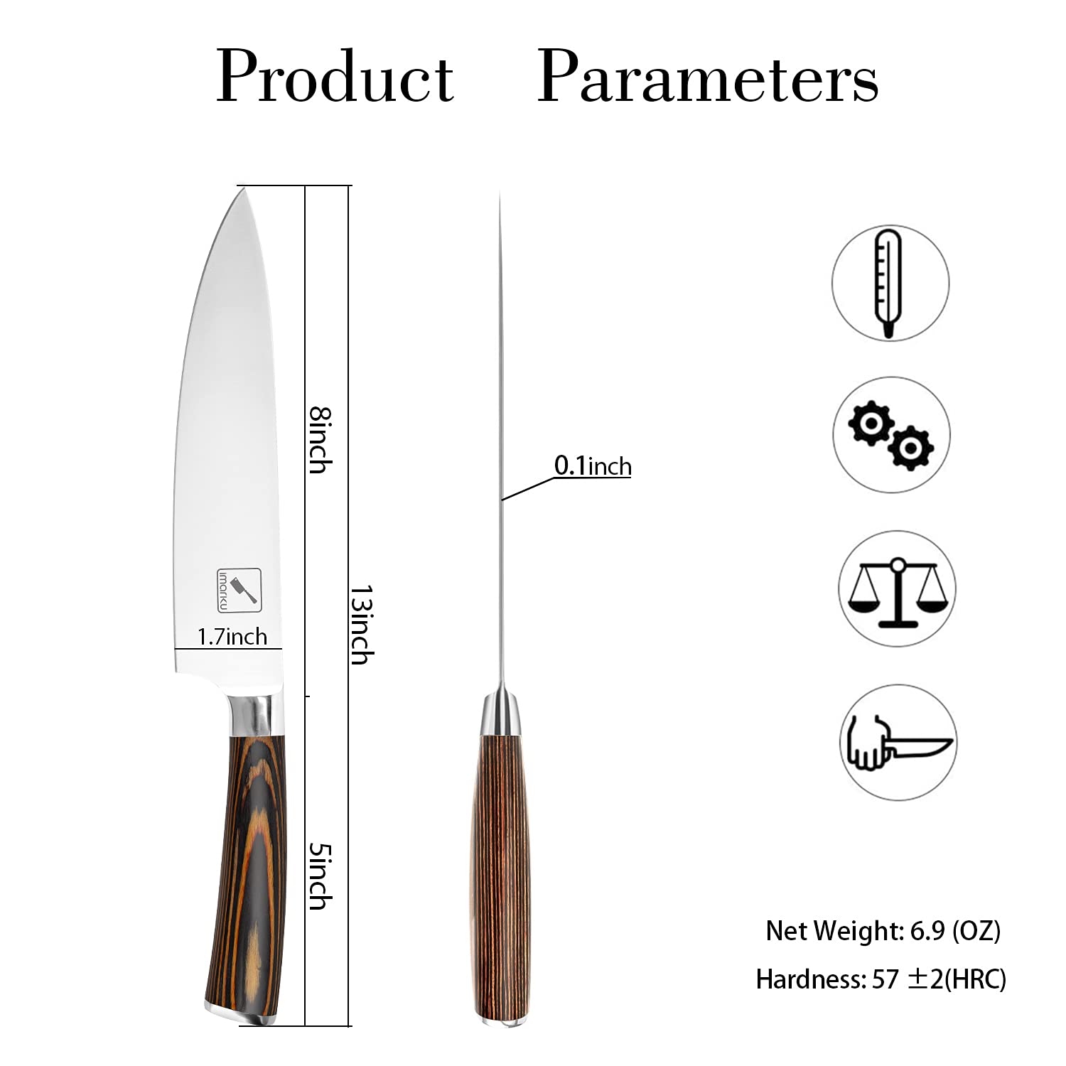 imarku Chef Knife - Pro Kitchen Knife 8 Inch Chef's Knives Japanese SUS440A Stainless Steel Sharp Paring Knife with Ergonomic Handle, Orange Handle, Christmas Gifts for Women Men