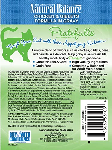 Natural Balance Grain-Free Platefulls Variety Pack Six Flavors: Turkey, Salmon & Chicken, Chicken Giblets, Cod & Sole, Salmon & Tuna, and Mackerel + Pet Paws Notepad - 3 Ounces Each (12 Pouches Total)