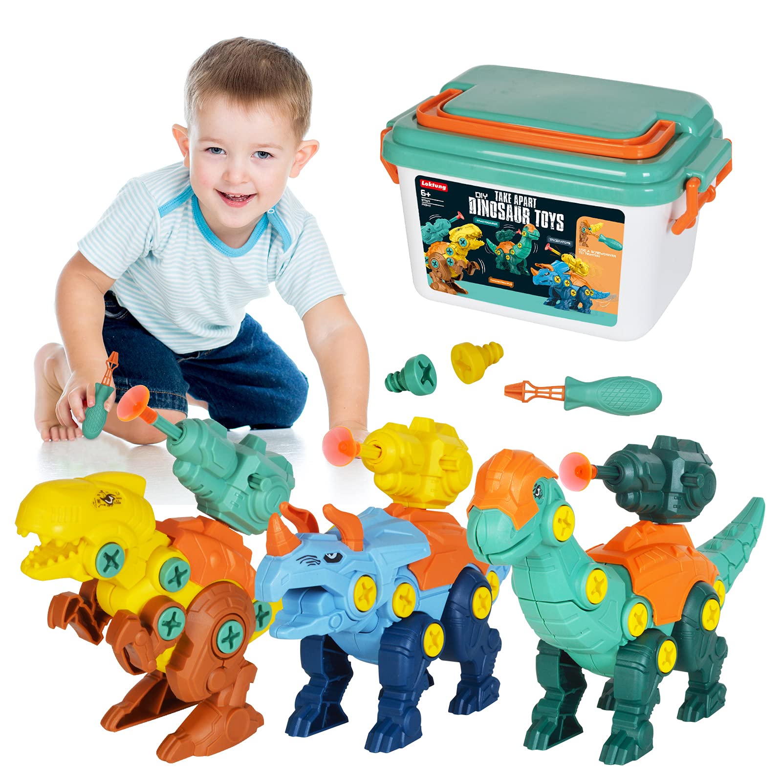 Loktung Take Apart Dinosaur Toys STEM Building Toys Set for Kids Construction Engineering Toys for 3 4 5 6 7 Year Old Boys and Girls