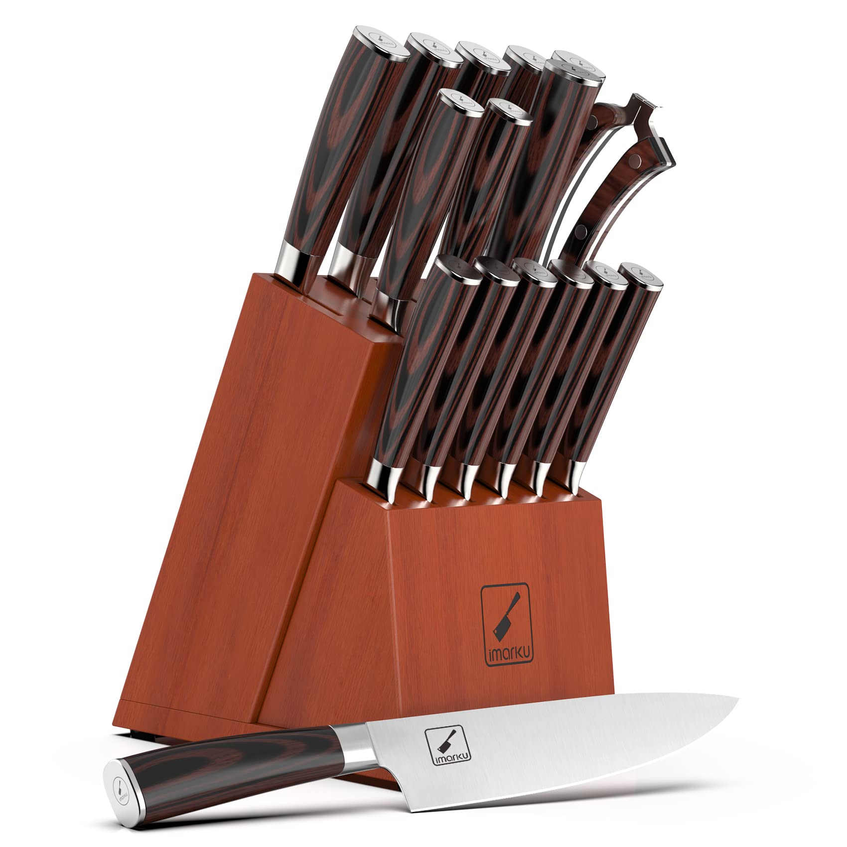 imarku Knife Set, 16PCS Professional Kitchen Knife Set with Block, Knife Sets for Kitchen with Block and Sharpener, Japan Steel Chef Knives Set for Kitchen, Ideal Gifts for Men Women