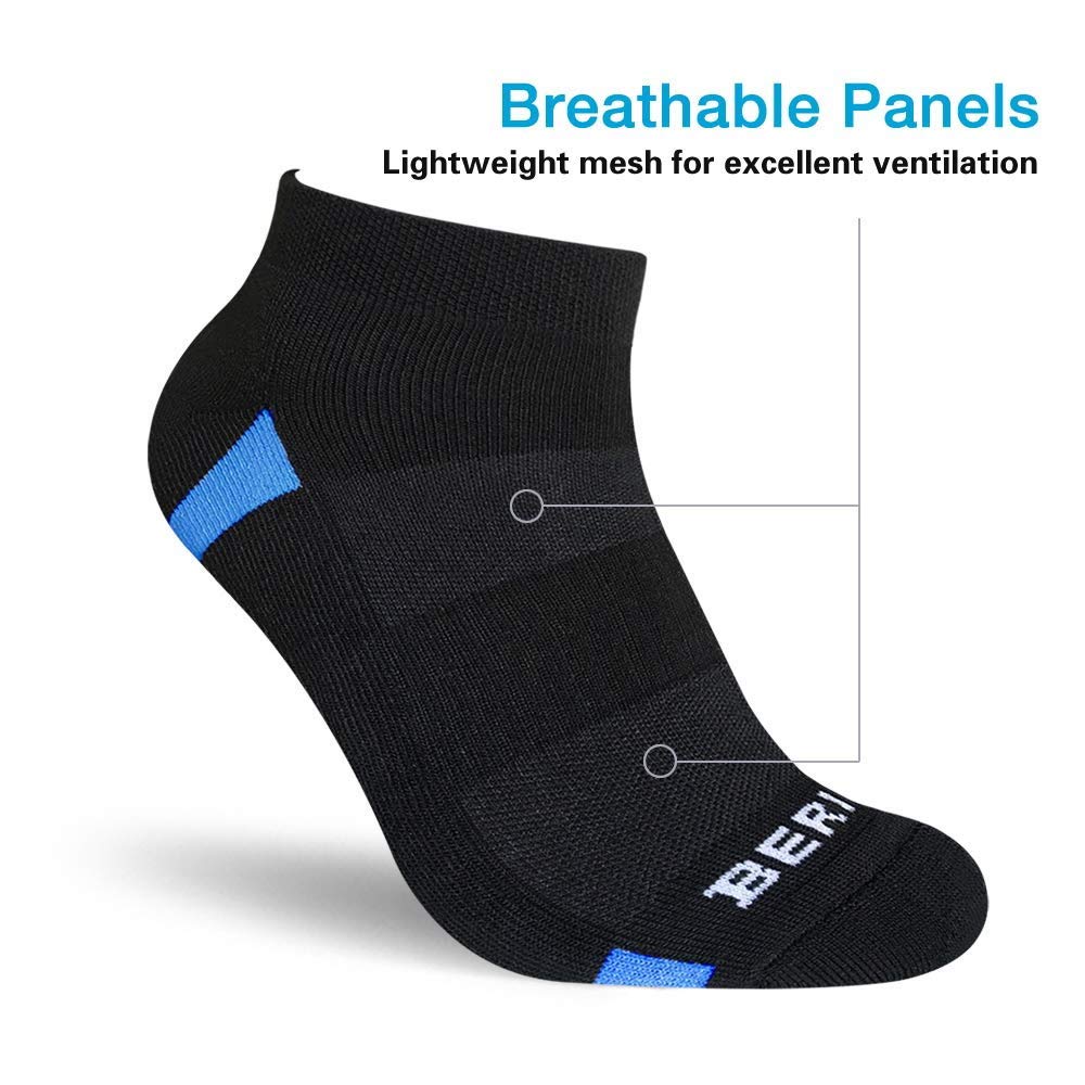 BERING Women's Everyday Cushioned Low Ankle Socks, Black, Size 6-9, 6 Pairs