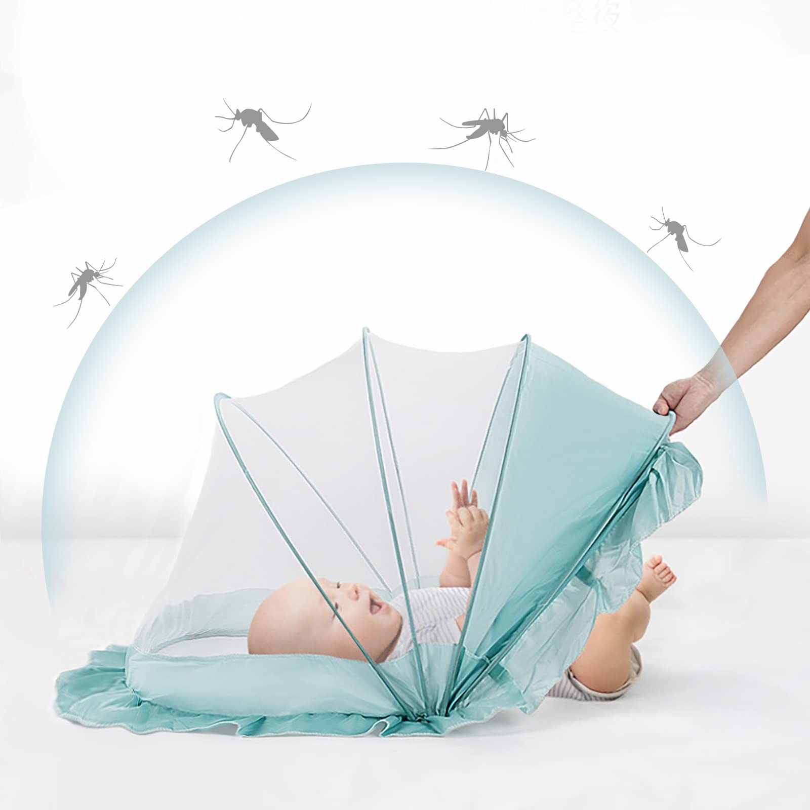 EDSONWADE Folding Baby Crib Mosquito Net, High Density Grids Portable Mosquito Net for Baby and Kids Portable Bassinet, Lightweight Oval Crib Anti-Bug Net, Folding Crib Tent Sun Shelter