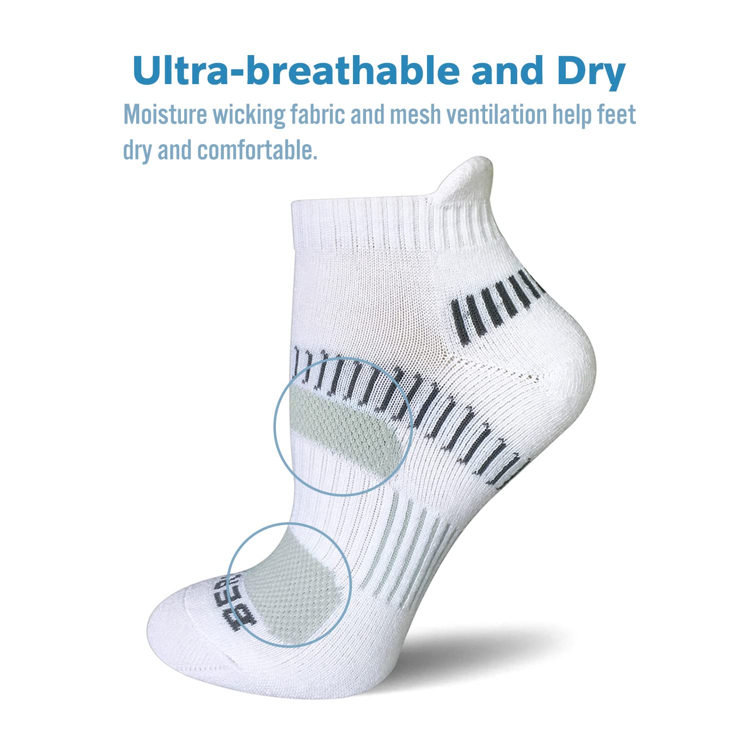 BERING Women's Performance Athletic Ankle Running Socks, Size 5-8, White, 6 Pairs