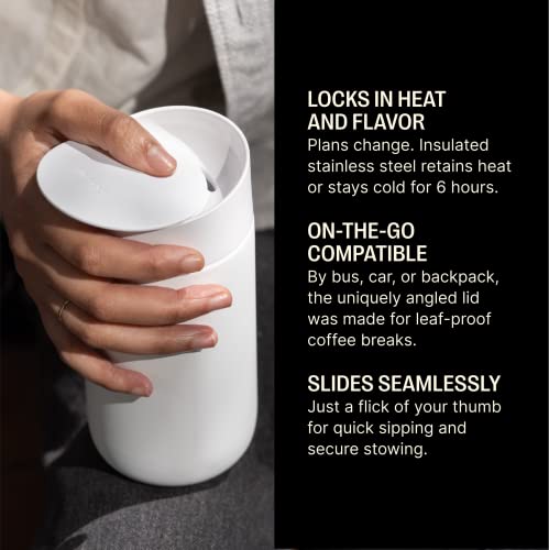 Fellow 12 oz Carter Slide Travel Coffee Mug with Slide-Lock lid - Leak Proof To-Go Coffee Tumbler with Ceramic Interior and Vacuum-Insulated Stainless Steel - Coffee Cups - Matte White